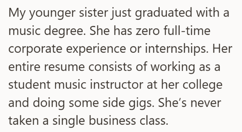 Older sister refuses to give music graduate referral for corporate job ...