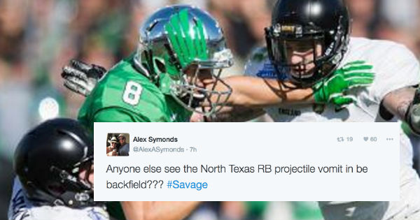 Watch This Quarterback Fumble After His Running Back Projectile Vomits ...