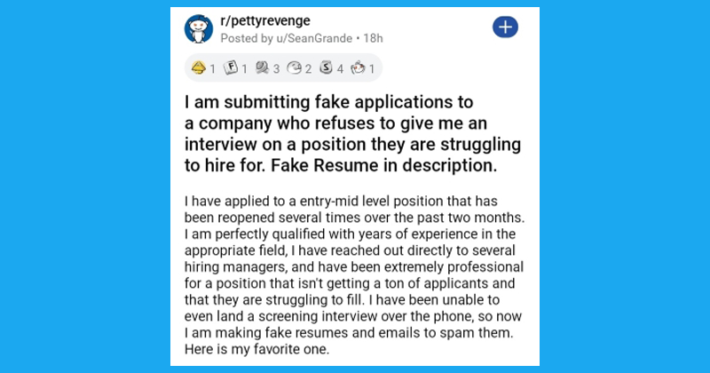 Frustrated Candidate Spams Company With Fake Resumes After They Refuse ...