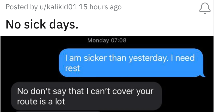 'No. Don't say that.': Employee tries to call out sick, manager begs ...