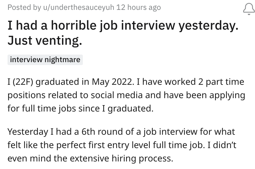 "I had a horrible job interview yesterday": Young worker shares ...