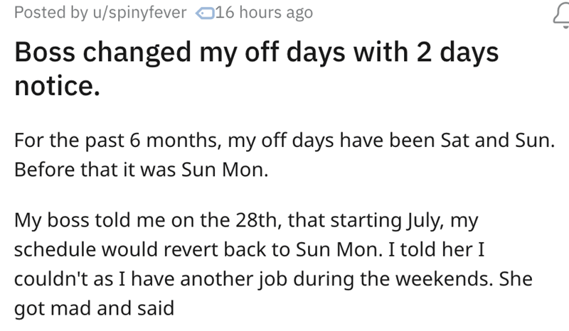 'I have another job during the weekends': Boss changes employees ...