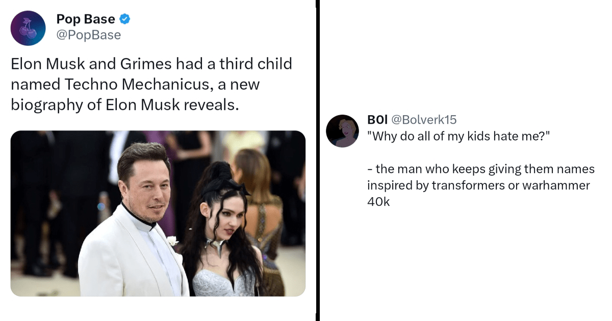 Twitter Reacts to Techno Mechanicus, the Secret Third Child of Grimes and Elon Musk - Memebase ...