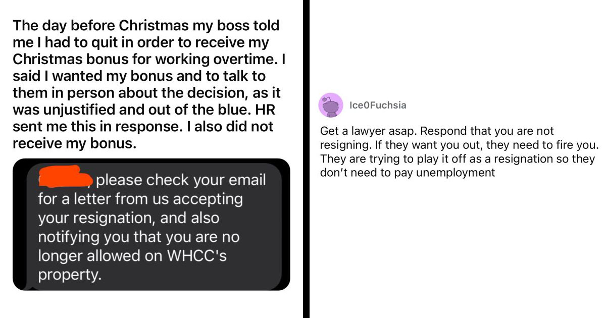 'I did not receive my bonus': Boss forces employee to quit their job to ...