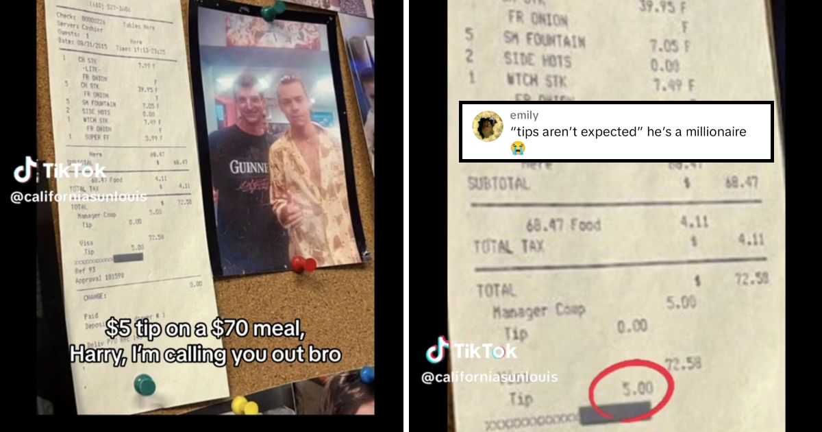 'The math ain't mathing': Fan calls out Harry Styles for leaving $5 tip ...