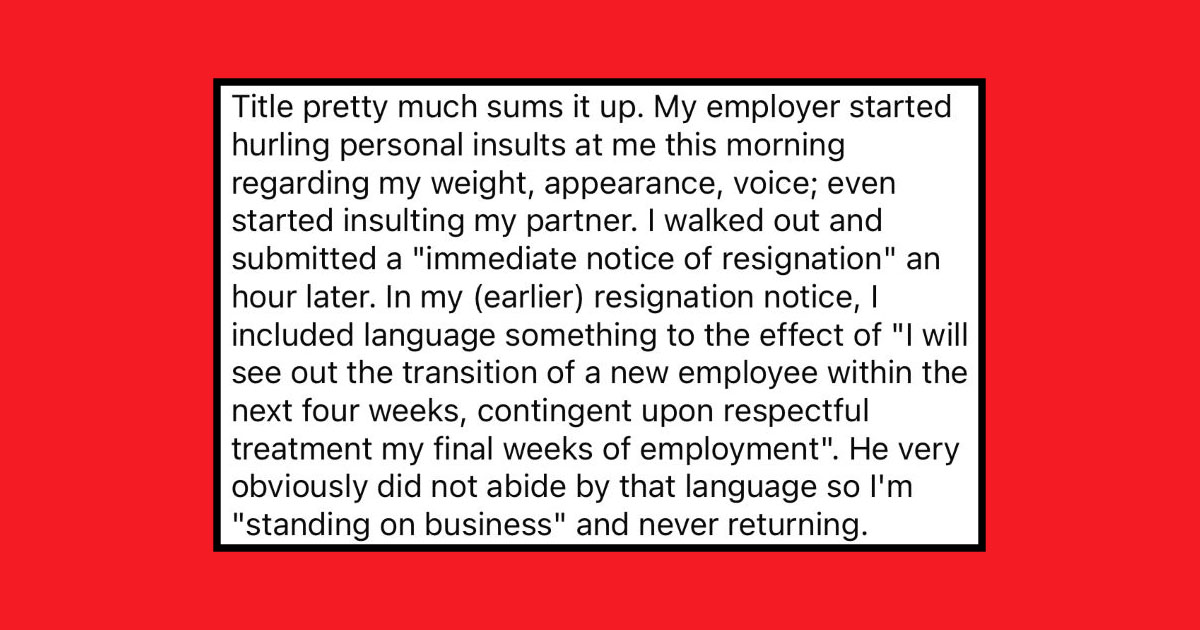 'There's even an At-Will clause in my contract': Boss refuses to accept ...