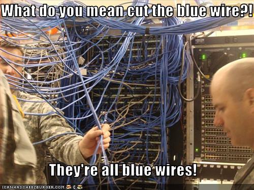 What do you mean cut the blue wire?! They're all blue wires ...