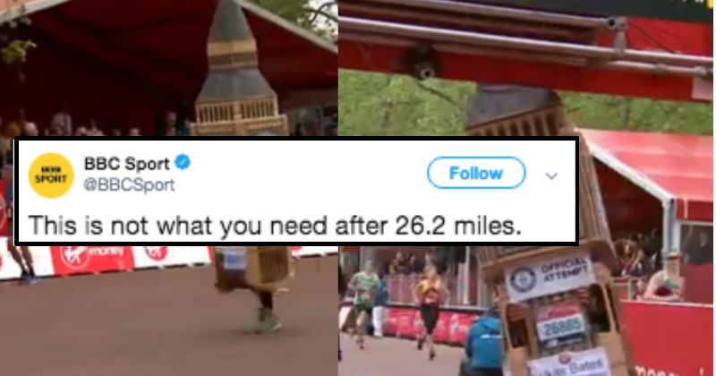 London Marathon Runner in Big Ben Outfit Too Tall for Finish Line ...