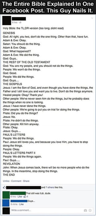 Explaining the Bible in One Easy Image - Failbook - Failing On Facebook