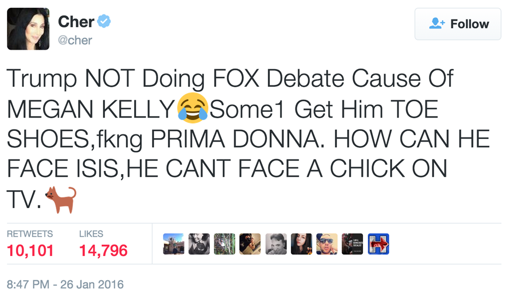 Cher Slayed Trump Over Pulling Out of GOP Debates on Fox - FAIL Blog ...