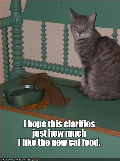 I hope this clarifies just how much I like the new cat food. - Lolcats ...